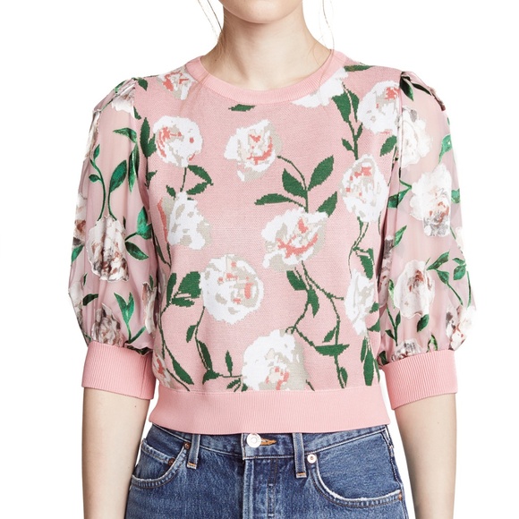 Alice + Olivia | Tops | Alice Olivia Brandy Floral Puff Crop Sweater ...
